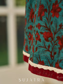 Flowy Green Floral Printed Cotton Dress with Flared Silhouette, Maroon ...