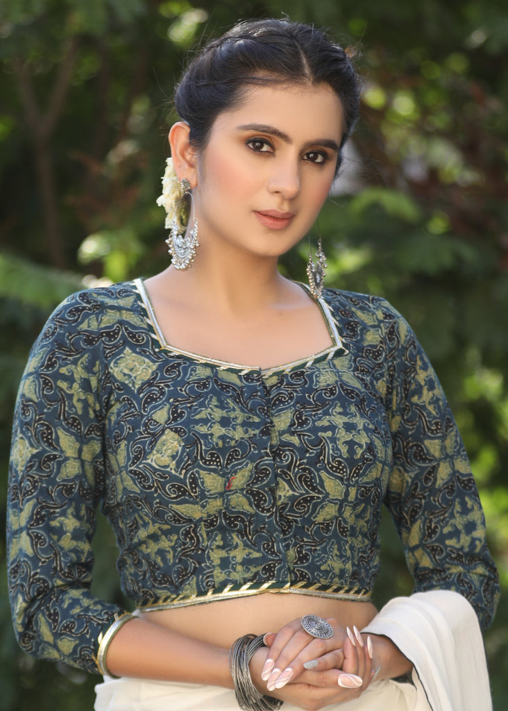 Classy Ajrakh Blouse with Highlighted with Gota Patti Lace – SujatraCA