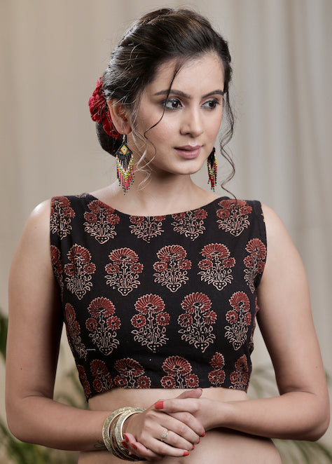 Elegant Black Printed Cotton Blouse – SujatraCA