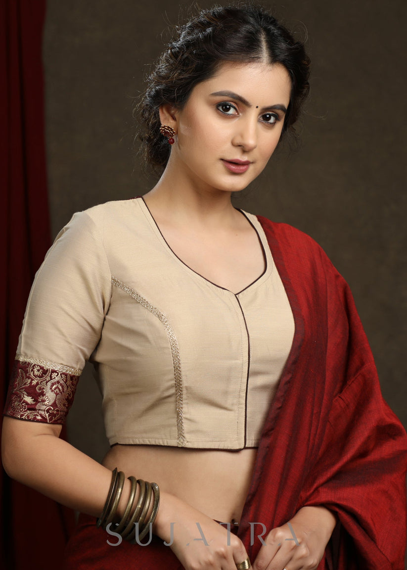 Beautiful Beige Cotton Silk Brocade Combination Blouse – SujatraCA