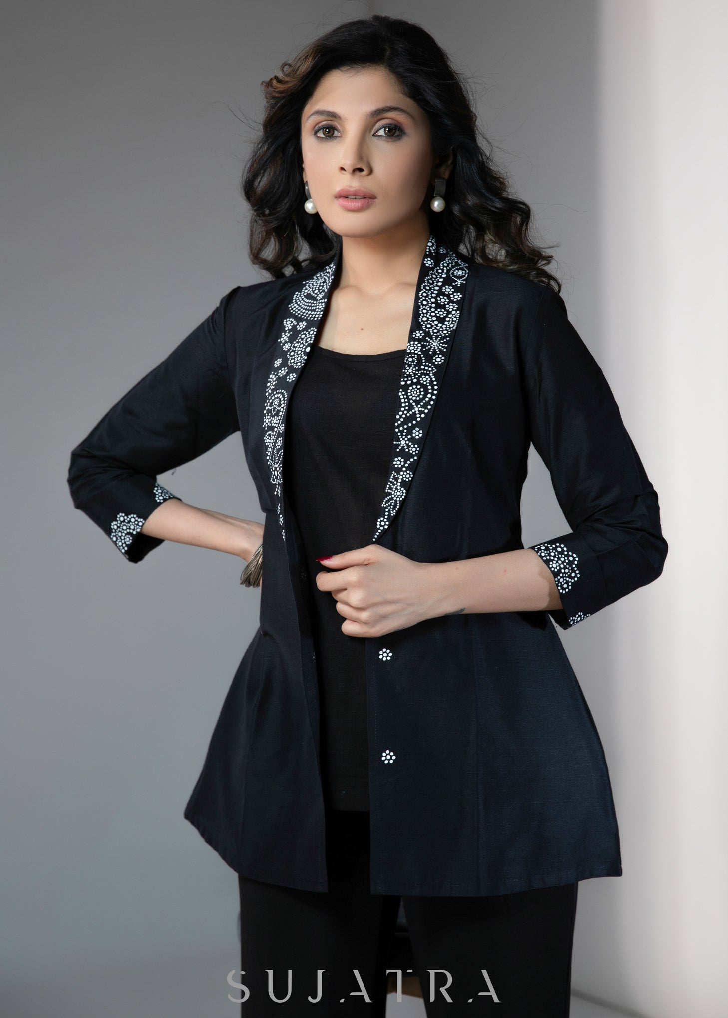 Elegant cotton silk jacket with exclusive hand painting – SujatraCA